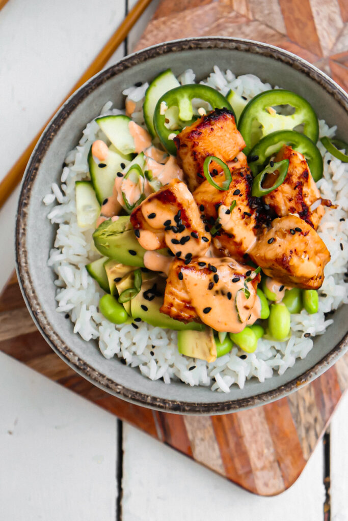 Cooked Salmon Poke Bowl - Season & Thyme